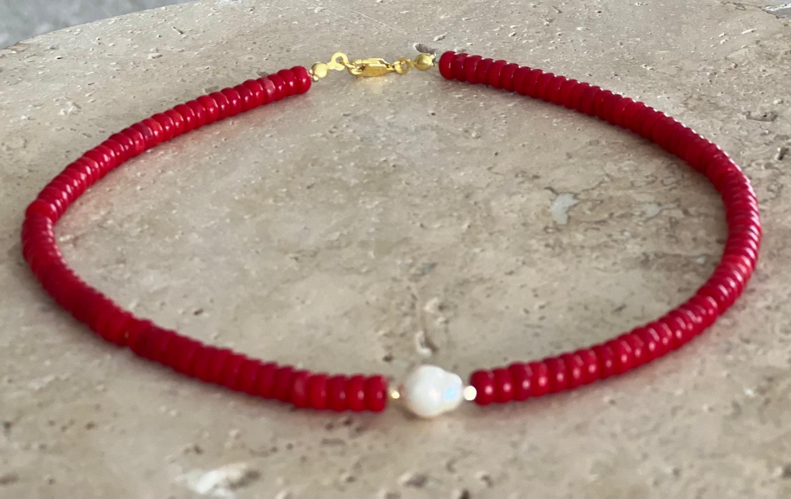 Barok İncili Yassı Mercan Kolye - mutlumikrop.com