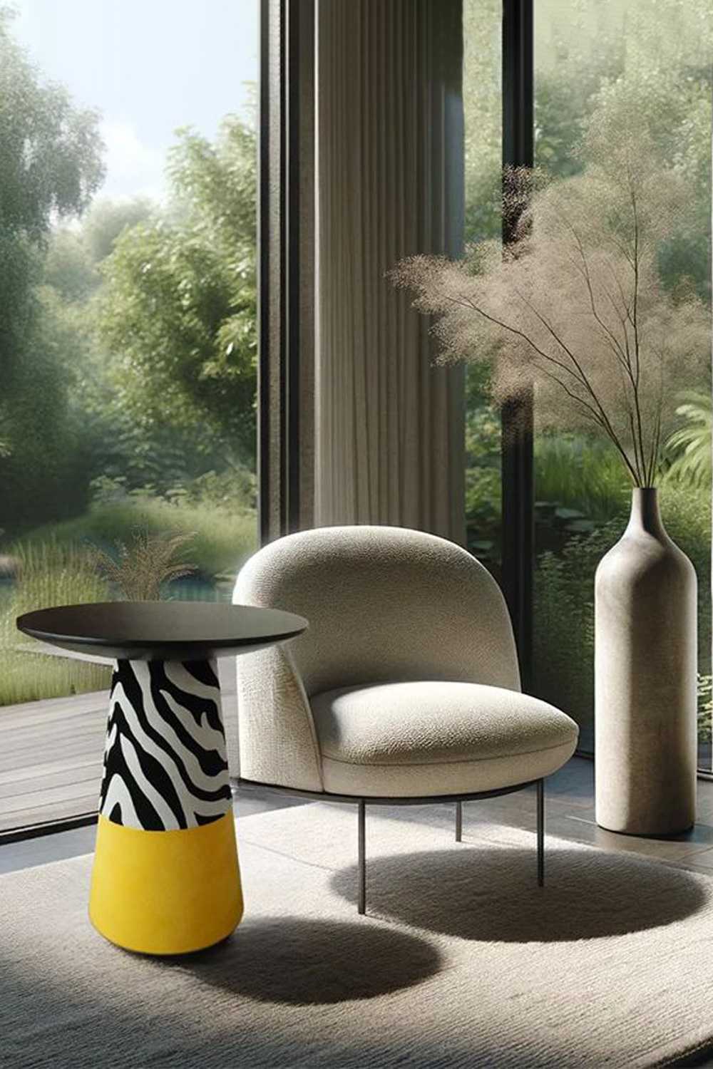 Savana Jakarlı Zebra Kadife Ahşap Yan Sehpa - mutlumikrop.com