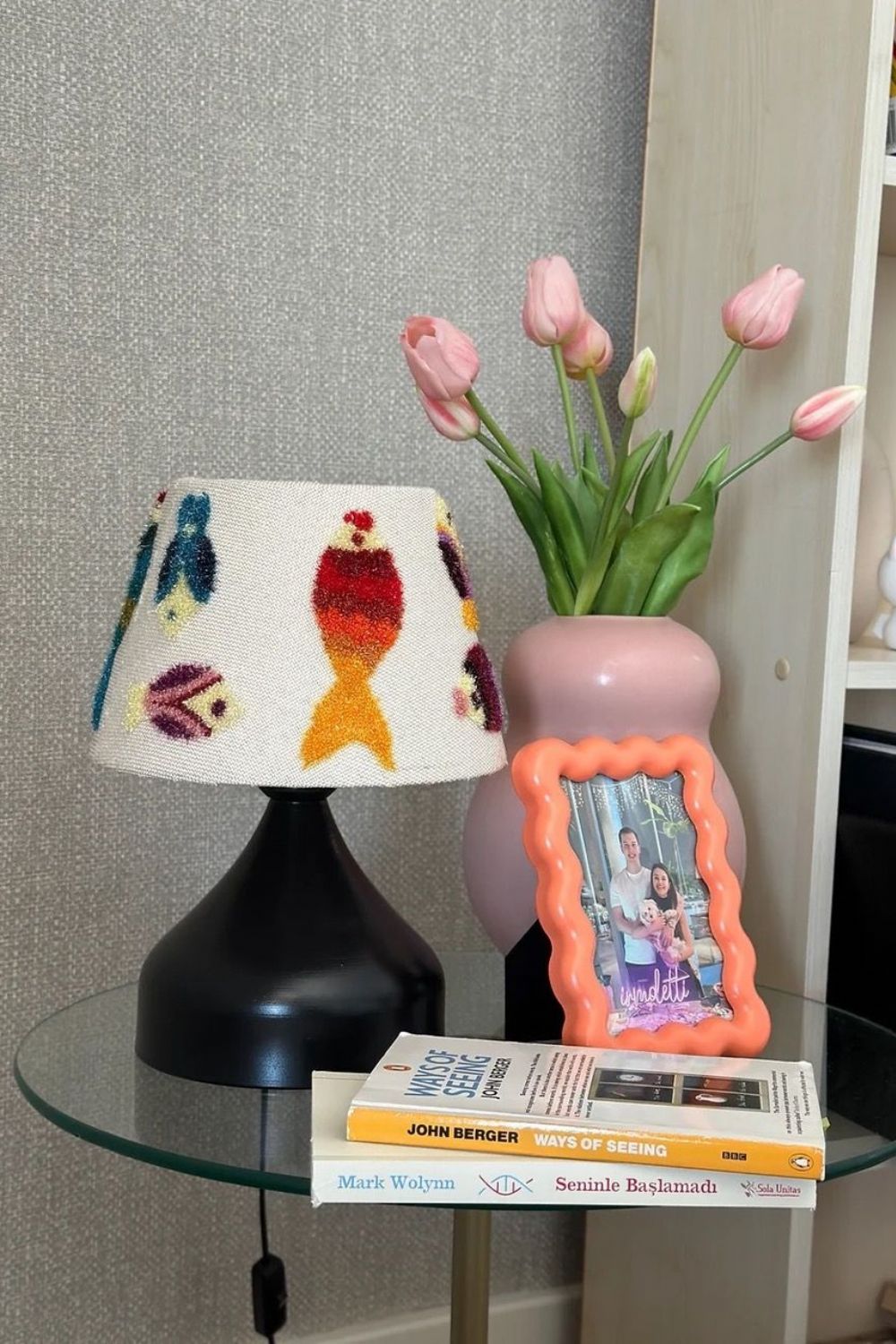 Balık İşlemeli Siyah Renk Abajur - mutlumikrop.com