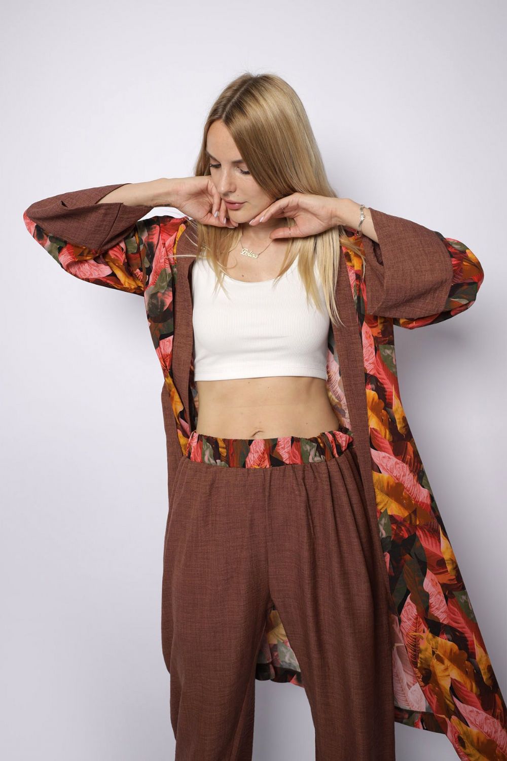 Katre Kök Boya Kumaş Kimono Ve Şalvar Takım - mutlumikrop.com